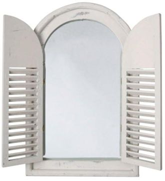 Esschert Design Wandspiegel, Garderobenspiegel mit Fenstert&uuml;ren, Fensterl&auml;den in antik-wei&szlig;, Rahmen aus Holz, ca. 37 cm x 59 cm