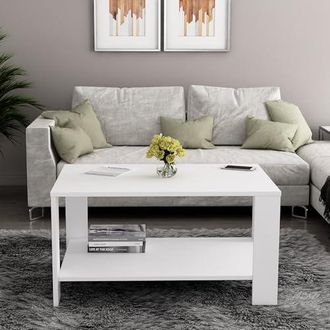Hanah Home Stylish White Coffee Table, 90 x 60 x 47 cm | 100% Melamine Coated Particle Board | Modern Design for Living Room & Home Decor
