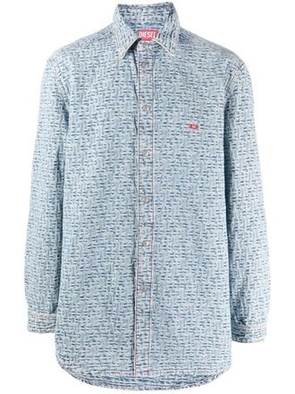 Diesel chemise en jean &agrave; imprim&eacute; monogramm&eacute; - Bleu