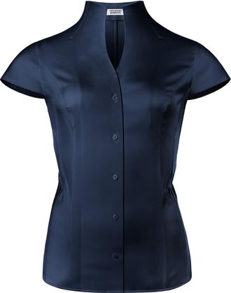Vincenzo Boretti Bluse, Slim-fit/tailliert, Stretch, Kelchkragen, Kurzarm - bügelleicht dunkelblau 40
