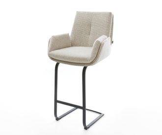 DELIFE Barstuhl Clea-Flex Webstoff Soft Beige Freischwinger Flach Metall Schwarz, Barst&uuml;hle