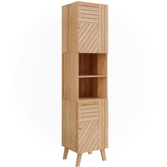 Vicco Armoire murale de salle de bain bambou 40x177cm - 2 portes - MDF 12mm - Rangement optimis&eacute; pour espaces &eacute;troits