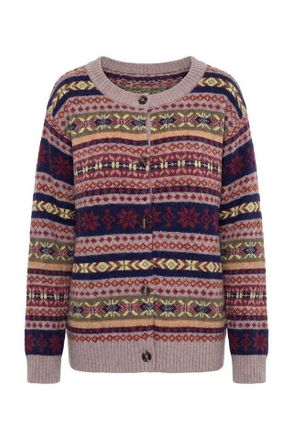 Ulla Popken Strickjacke Strickjacke Norwegermuster Rundhals Langarm