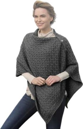 Aran Woollen Mills Aran Super Soft Merino Buttoned 3-Ways-to-Wear Cape Charcoal Colour