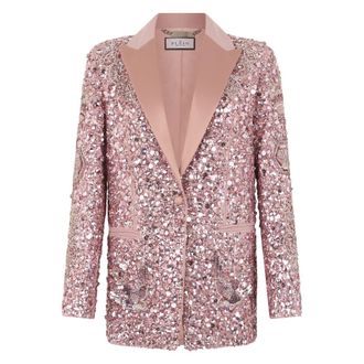 Philipp Plein Femme, Vestes, Rose, Taille: 38 FR Blazer Coupe Boyfriend Tatouage Papillon Paillettes