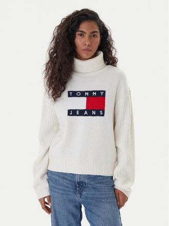 Tommy Jeans Rollkragenpullover Flag DW0DW22108 &Eacute;cru Relaxed Fit