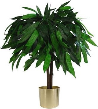 Leaf Design UK XL Künstliche Mangobaum-Pflanze, schwarzer Kunststofftopf, Grün & Gold, 80 cm