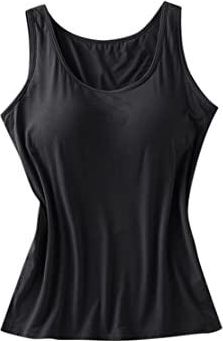 Minetom Femme Débardeur avec Soutien-Gorge Intégré Bretelles Rembourré Tank Tops sans Manches Yoga Sport Gilet Haut Shirt A Noir M