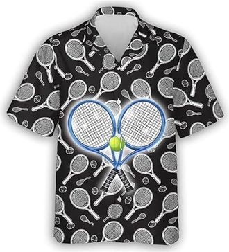 Keephen Balle de Tennis Impression 3D Chemise Hawaiienne Femmes Hommes Manches Courtes Joueur de Tennis Chemise &agrave; Boutons &Eacute;t&eacute; Plage Casual Chemises
