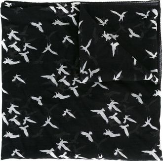 Saint Laurent Wollschal mit Vogelmuster - Schwarz