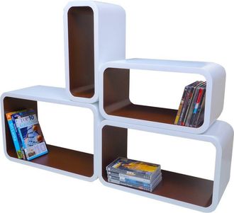 Cube Verst&auml;rkte Vielen Farben MDF Retro Design 4er Set Regal Regale Wandregal Deko W&uuml;rfel CD DVD Lounge LO01 (Wei&szlig;/Braun)