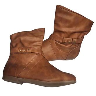 Generic Bottines larges et d&eacute;contract&eacute;es pour femme avec boucle et talon plat, l&eacute;g&egrave;res et confortables, &agrave; enfiler, bottes de marche en plein air, marron, 36.5