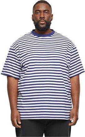 Urban Classics T- Shirt &agrave; Rayures r&eacute;guli&egrave;res, Blanc/Bleu fonc&eacute;, XL Homme