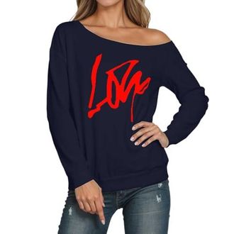 Generic T-shirts graphiques surdimensionn&eacute;s &agrave; manches longues pour la Saint-Valentin 2026, bleu marine, XXL