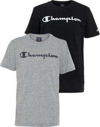Champion T-Shirt (Packung, 2-tlg) Kurzarm, mit Logoschriftzug, aus Baumwolle und Polyester
