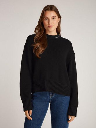 Calvin Klein Jeans Strickpullover LOGO EMBRO SWEATER Baumwoll-Woll-Mix