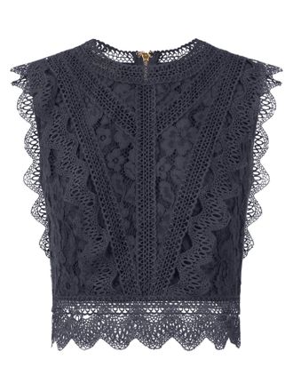 Apart Fashion APART Spitzentop mit Spitzenkragen und Reißverschluss, Nachtblau, 44