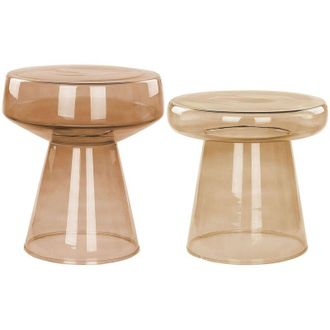 Beliani Beistelltisch 2er Set LAGUNA/CALDERA Glas Goldbraun