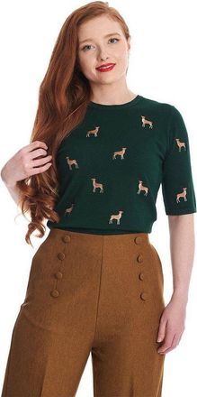 Banned Strickpullover Sweet Deer Grün Vintage Rockabilly Rehe