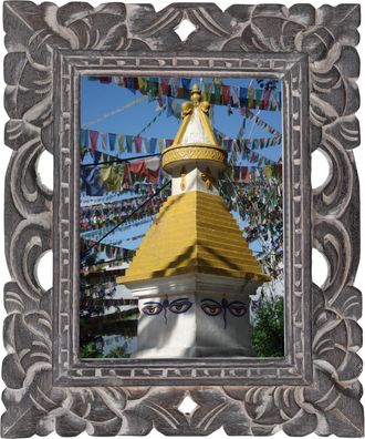 Guru Shop Handgeschnitzter Bilderrahmen aus Balsaholz - Schwarz, Size:gro&szlig; (38x34x3 cm)