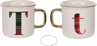 Villa D'Este Home Tivoli Tasse 300 ml aus New Bone China, Tartan, Monogram T