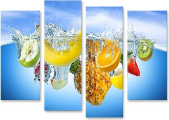 Islandburner Bild auf Leinwand Gemischte Früchte Fallen In Wasser Bilder Wandbilder Poster
