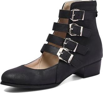 Generic Bottines Mary Jane &agrave; bout rond pour femme avec sangle &agrave; boucle et talons bas style britannique vintage, Noir, 40.5 EU