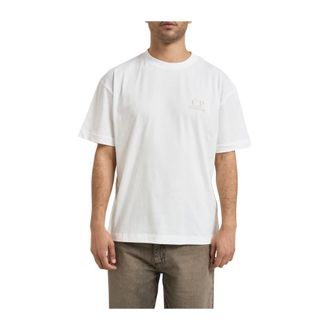 C.P. Company C.p. Company, Homme, Tops, Blanc, Taille: M T-Shirt Imprim&eacute; Col Rond