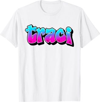 BDAZ Traci Graffiti Personalisierter Name Blau Rosa Frauen M&auml;dchen T-Shirt