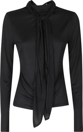 Vince Haut &agrave; manches longues en jersey avec col nou&eacute; - Femme - Tops - Noir - Taille: 36 FR