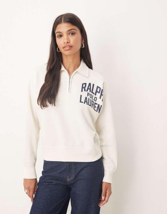 Polo Ralph Lauren Pull zippé à logo - Beige-Gris