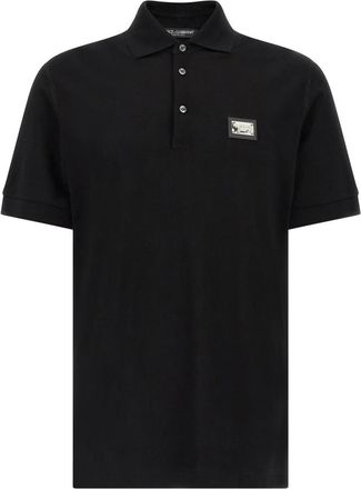 Dolce & Gabbana Homme, Tops, Noir, Taille: 2XL Polo en piqu&eacute; avec &eacute;tiquette logo