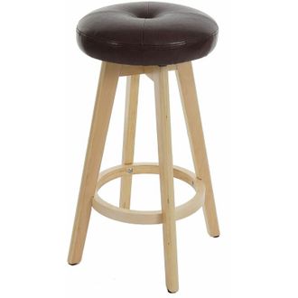 Hhg Tabouret de bar Navan, chaise de bar tabouret de bar, bois similicuir pivotant, bordeaux, pieds clairs