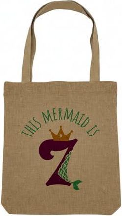 Fabulous Sac Shopping Tote Bag Aspect Lin - This Mermaid is 7 Years Old Birthday Party - Sac de Courses Toile Epaisse 360g Beige Naturel Cabas Port&eacute; Epaule Sol