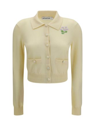 Self Portrait Womens Knit Cardigan Yellow Wool (ovis Aries) Sweater