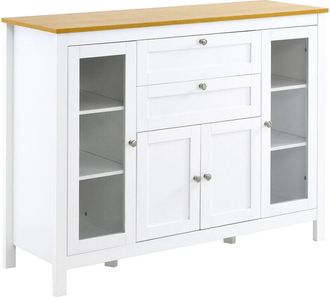 HOMCOM Buffet style classique chic multi-rangement 2 portes 2 &eacute;tag&egrave;res r&eacute;glables 2 tiroirs coulissants placard 2 portes mdf blanc plateau aspect bois clair
