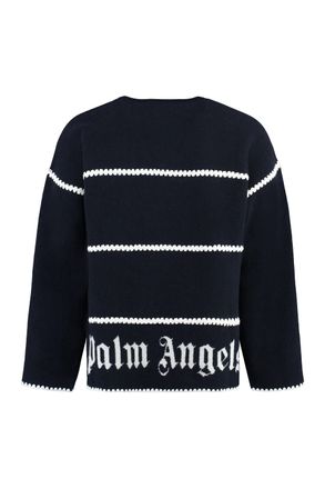 Palm Angels Mens Knit Wool Blend Pullover Blue Viscose Sweatshirts Sweater