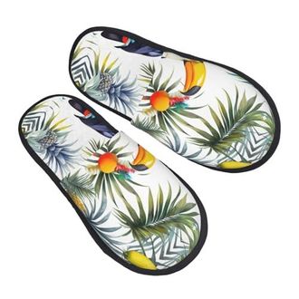 Generic Pantoufles Moelleuses Impression DOiseaux &Agrave; Feuilles Tropicales Chausson Maison Respirantes Chaussures Pour Chambre Ext&eacute;rieur Int&eacute;rieur L