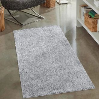 Carpet City Shaggy Hochflor Teppich - 80x150 cm - Grau - Langflor Wohnzimmerteppich - Einfarbig Uni Modern - Flauschig-Weiche Teppiche Schlafzimmer Deko