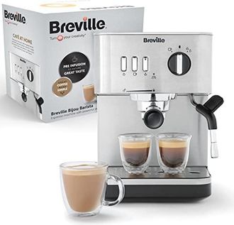 Breville Bijou Barista Siebträgermaschine | automatischer und manueller Vollautomat| Espressomaschine/Kaffeemaschine für Cappuccino & Milchkaffee | Pumpe mit 1