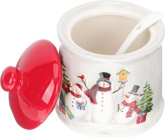 UPKOCH Keramik GewüRzbehäLter Mit Deckel Weihnachten Schneemann Design 250Ml Vorratsdose FüR Salz Zucker GewüRze Kreative Aufbewahrung Zuhause Und Festliche 