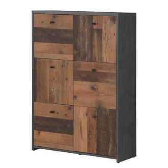 Loftscape home24 Kommode Rison V 77 x 113 x 30cm Braun/Grau/Dunkelgrau/Altholz Dekor