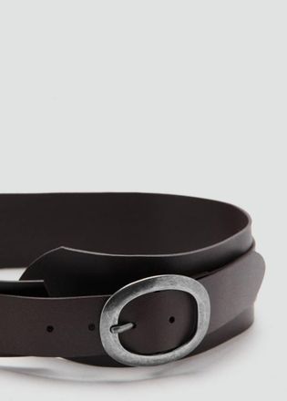 Mango Ceinture large cuir chocolat - Femme - S - MANGO