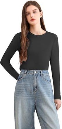 Power Flower sous-vêtement Thermique léger pour Femme - Haut à Manches Longues et col Rond en Tissu Soyeux (L-XL, LY140-Black)