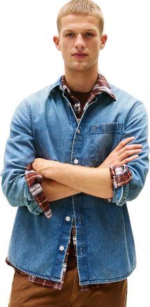 Tommy Jeans Herren Jeanshemd Regular Denim mit Brusttasche, Blau (Denim Medium 01), XL