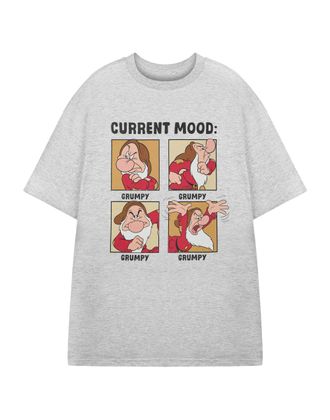 Disney Schneewittchen Herren Graues Kurzarm-T-Shirt | Seven Dwarfs Current Mood Grumpy Grafik-T-Shirt | Charakter-Film-Retro-Bekleidungsoberteil | Schneewitt