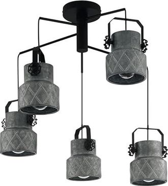Eglo Pendelleuchte Hilcott, 5 flammige H&auml;ngelampe Vintage, Industrial, H&auml;ngeleuchte aus Stahl in Schwarz, Verzinkt, Esstischlampe, Wohnzimmerlampe h&auml;ngend 