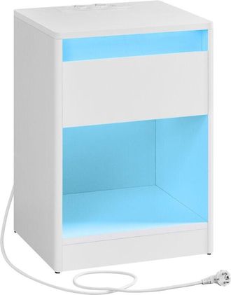 Vasagle Table de Chevet avec Tiroir, Multiprise, Lumières led Réglables, 2 Prises Électriques, 2 Ports usb, Moderne, Blanc Nuage