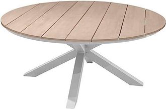 Hesperide Table de Jardin Ronde Oriengo Blanc - 8 Places - Aluminium Traité Epoxy Antirouille Acacia