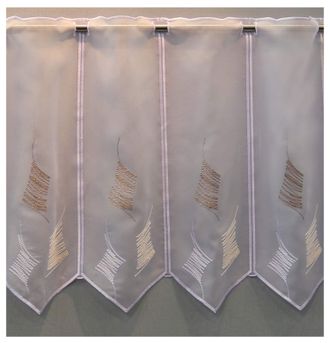 Heimtexland Scheibengardine nach Ma&szlig; - Bistrogardine Voile Bestickt Meterware - Breite auf Wunsch in 32cm Schritten - H&ouml;he 60 cm Gardine Taupe Typ677